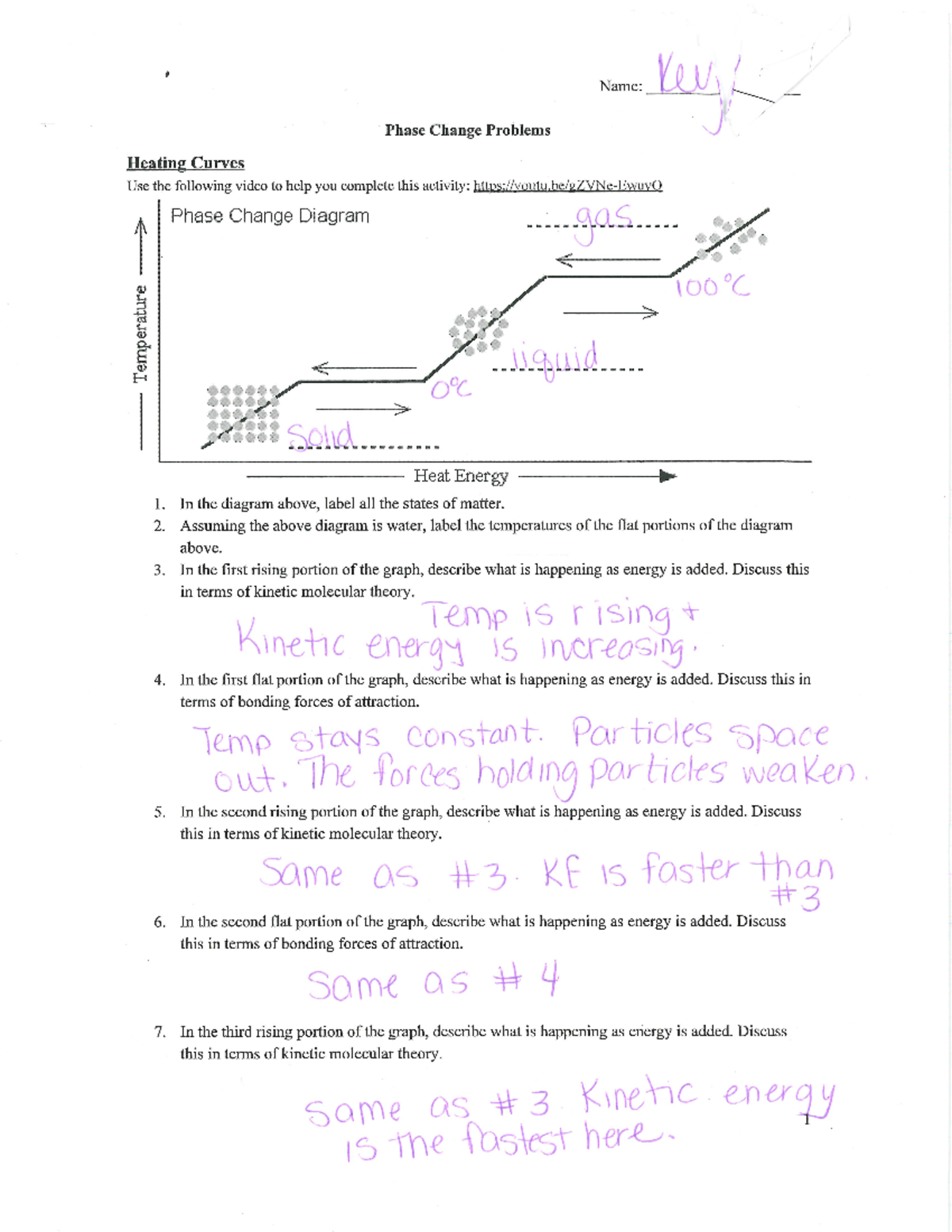 Heating curves and phase change HW KEY - Name: KevyLy Phase Change ...