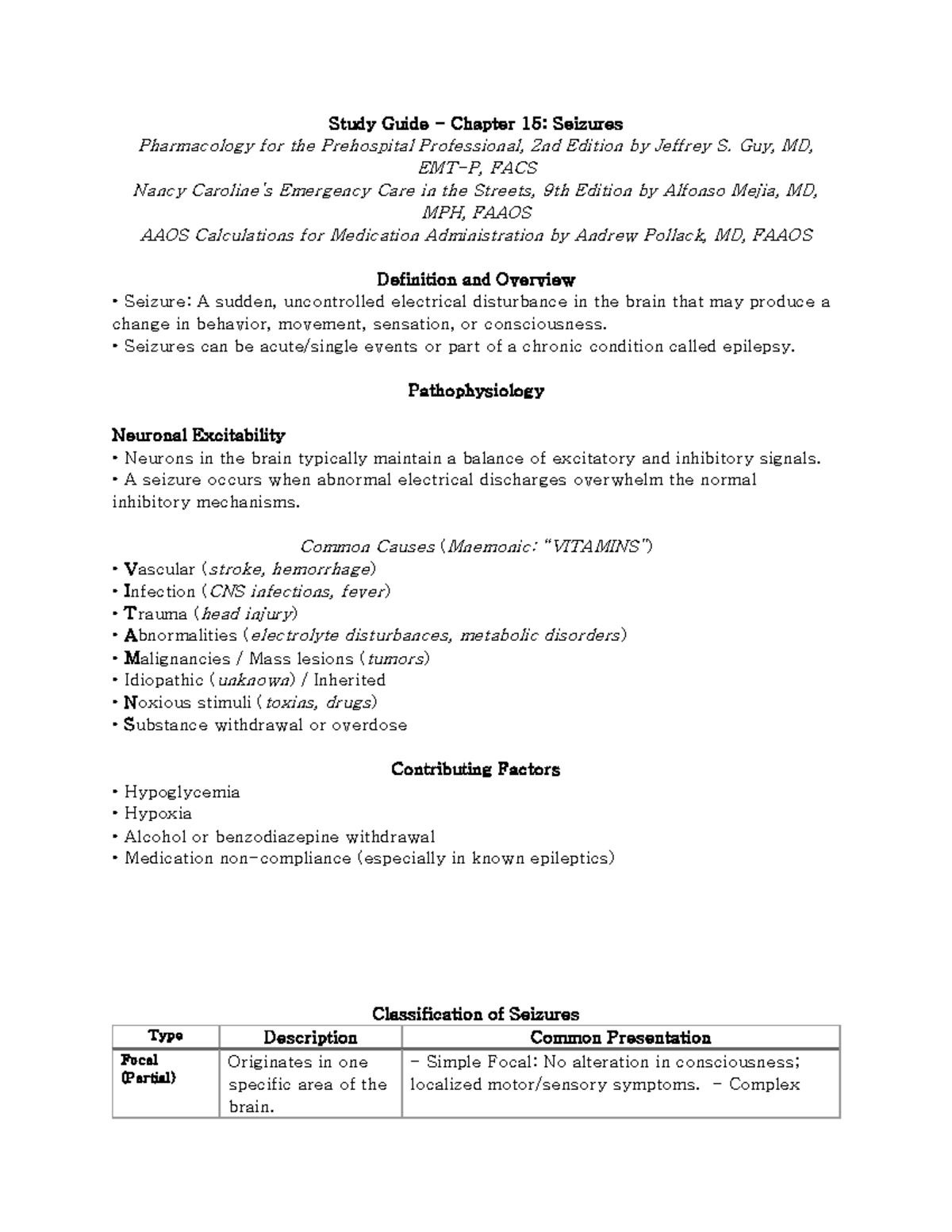 Study Guide: Seizures - Pharmacology for Prehospital Professionals (2nd ...