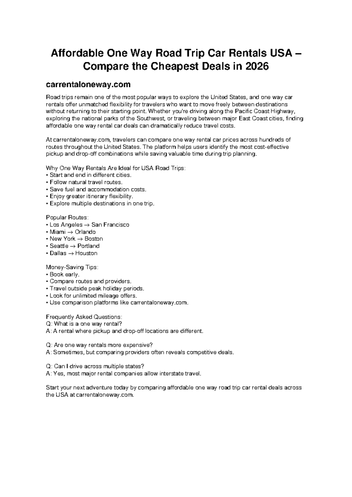 Affordable One Way Road Trip Car Rentals USA 2026 Guide - Studocu