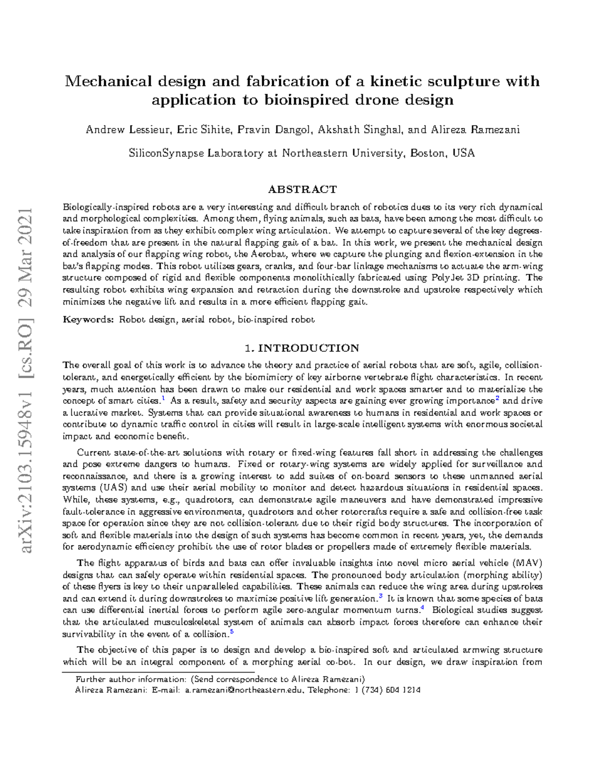 ME 202: Kinetic Sculpture Design for Bioinspired Drone Applications ...