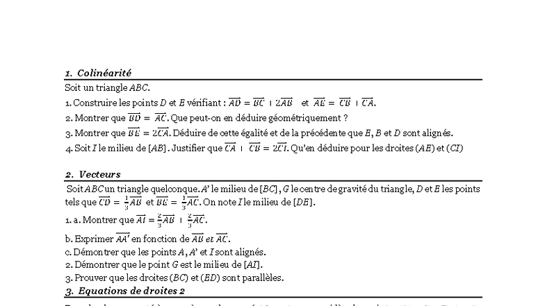 Préparation 1ère Spé Maths Parcours B: Géométrie - Fiche 2 - Studocu