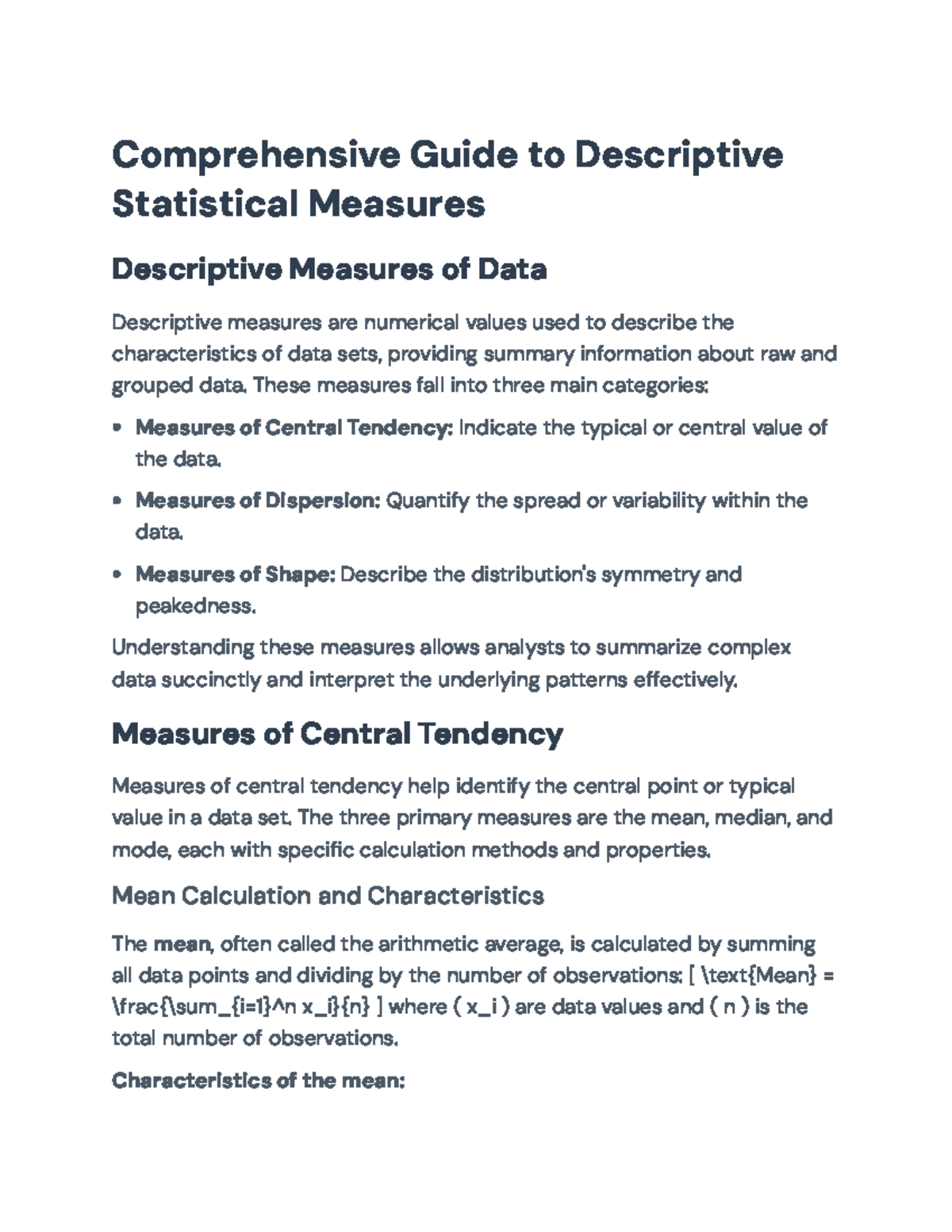 Comprehensive Guide to Descriptive Statistical Measures (STAT 101) - Studocu