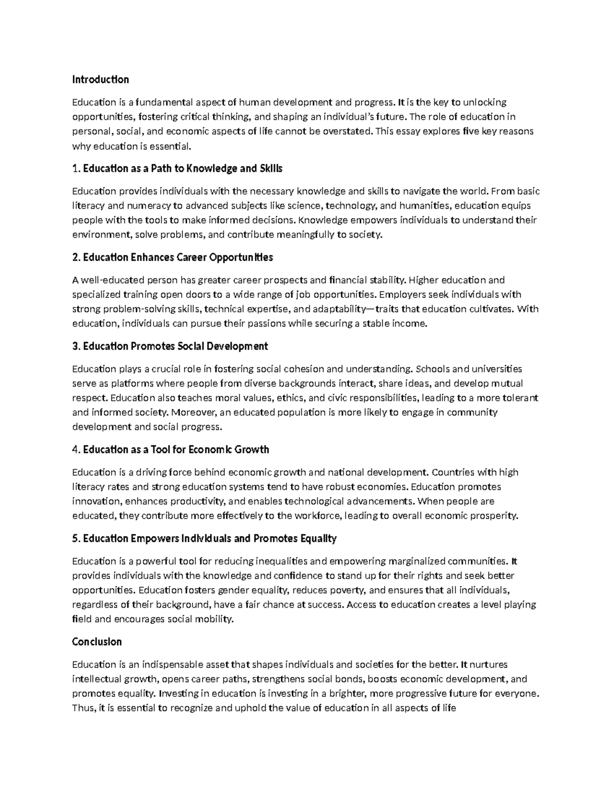 EDU 101: The Essential Role of Education in Human Development Essay ...