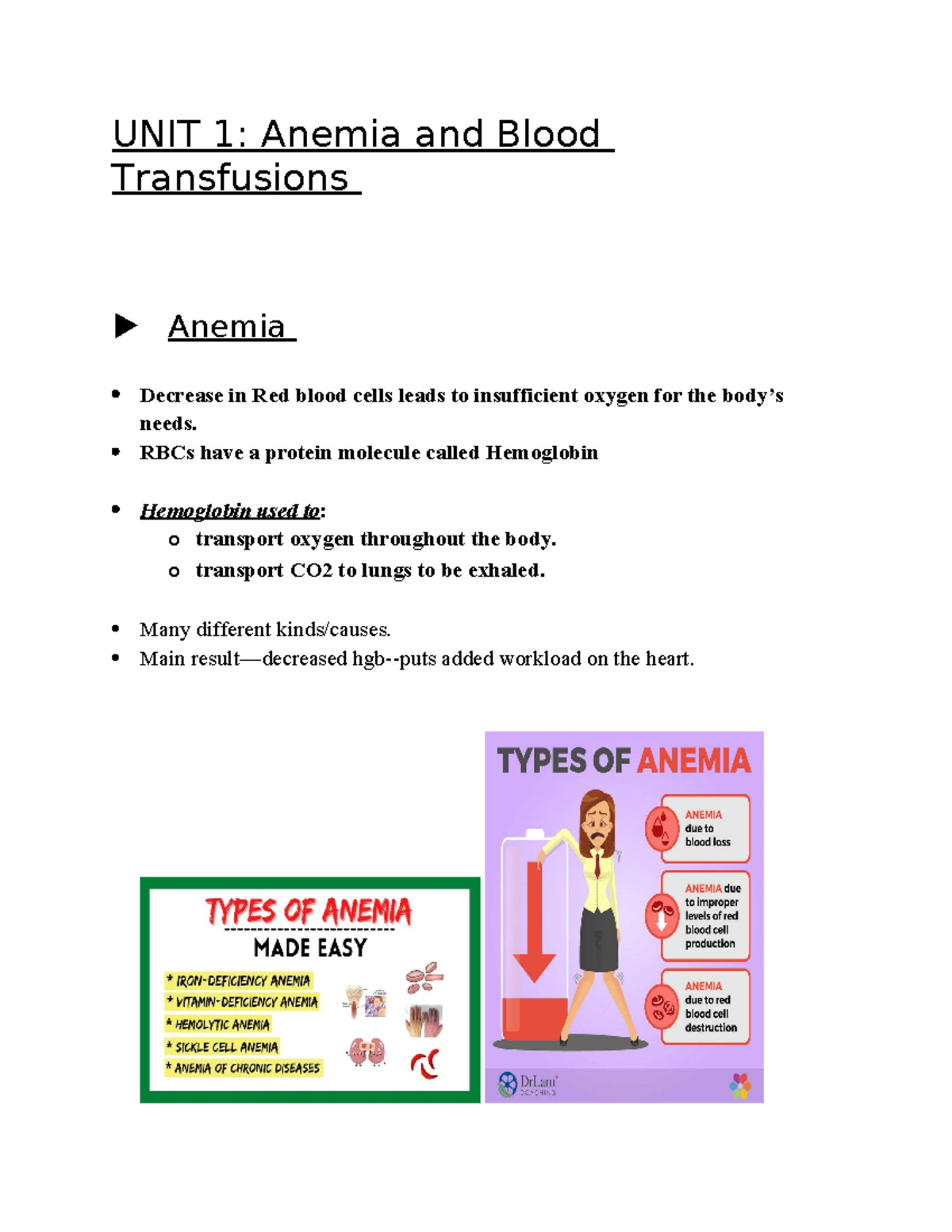 UNIT 1 LAB- Anemia - Notes - UNIT 1: Anemia and Blood Transfusions u ...