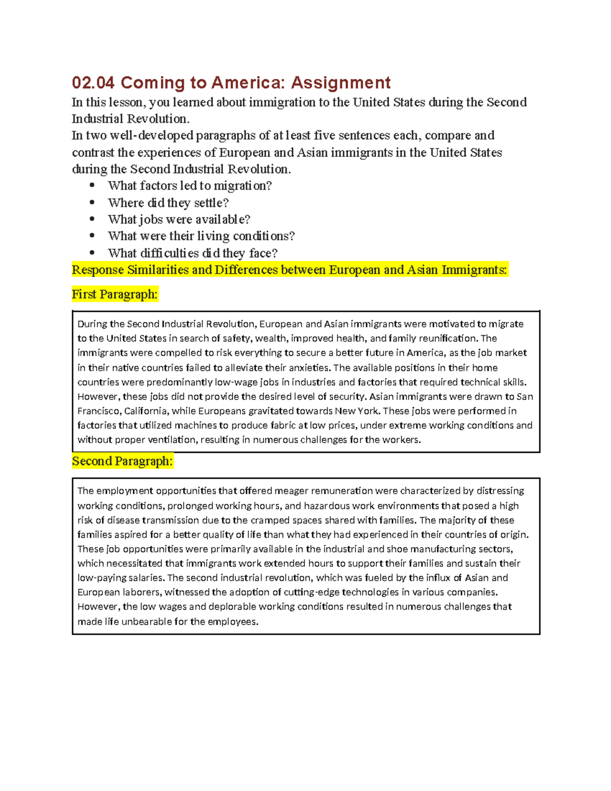 2.04 Coming to America - assignment - 02 Coming to America: Assignment ...