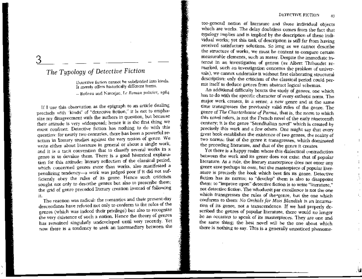 Tzvetan Todorov's 1977 Analysis of Detective Fiction Typology - Studocu
