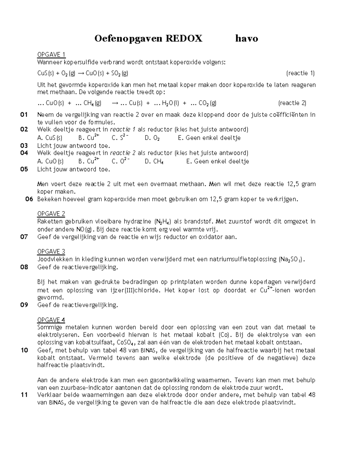 Extra Oefeningen Redoxreacties: Havo Opgaven en Antwoorden - Studeersnel