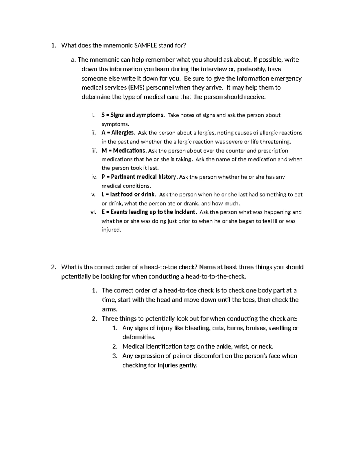CPR Discussion 2 - What does the mnemonic SAMPLE stand for? The ...
