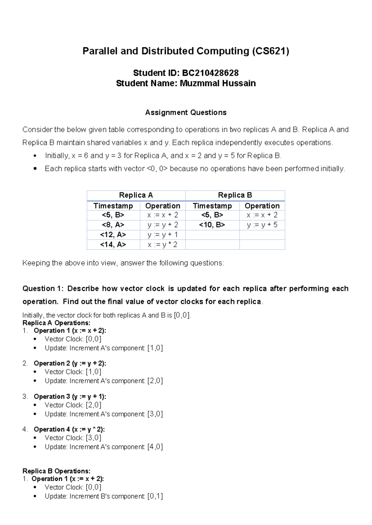 Fall 2024 CS621 Assignment: Vector Clock in Replicated Systems - Studocu