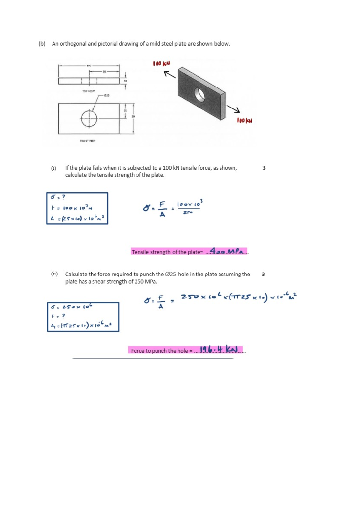 Engineering Drawings and Calculations for Brackets and Plates (ENG101 ...