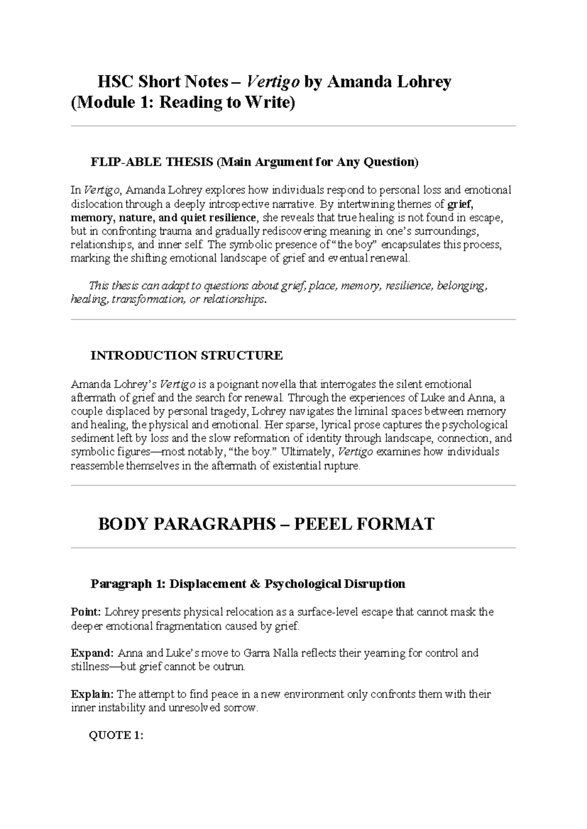 HSC Essay Notes: Exploring Grief and Healing in Vertigo by Amanda ...