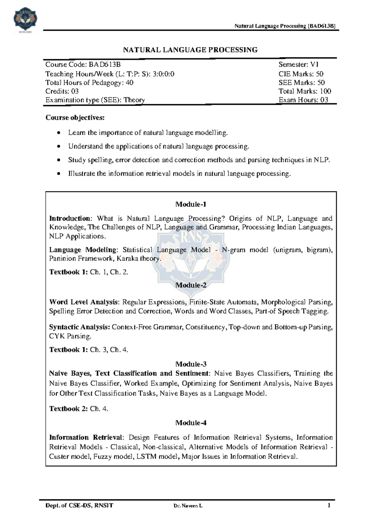NLP Module 1 Notes for BAD613B: Key Concepts and Applications - Studocu