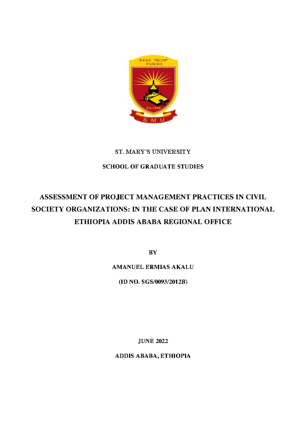 Amanuel Ermias Akalu - Research Thesis - ST. MARY’S UNIVERSITY SCHOOL ...