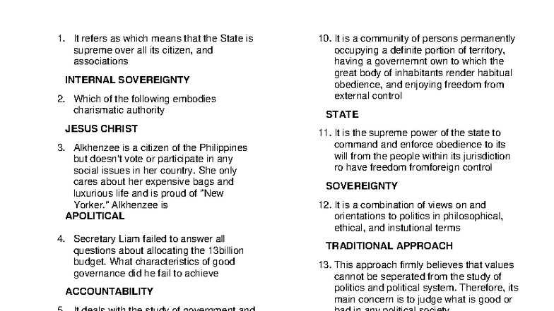 Political Science Reviewer: Key Concepts and Theories - Studocu