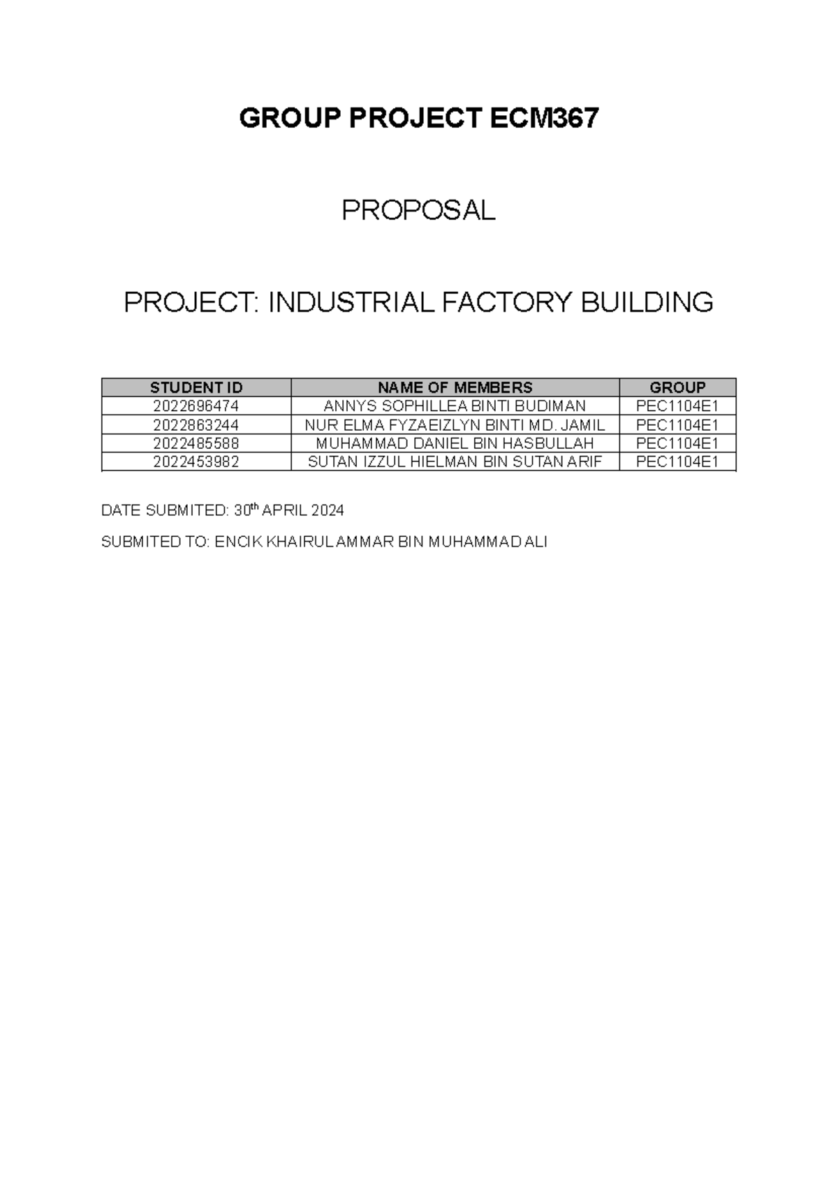 ECM367 Project Proposal: Industrial Factory Development Overview - Studocu