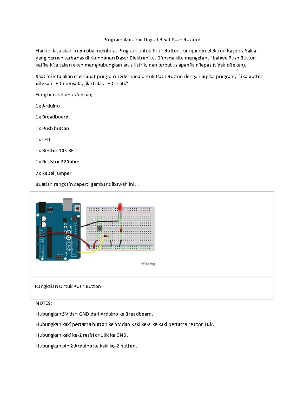 Latihan Program Arduino: Push Button dan Digital Read - Studocu