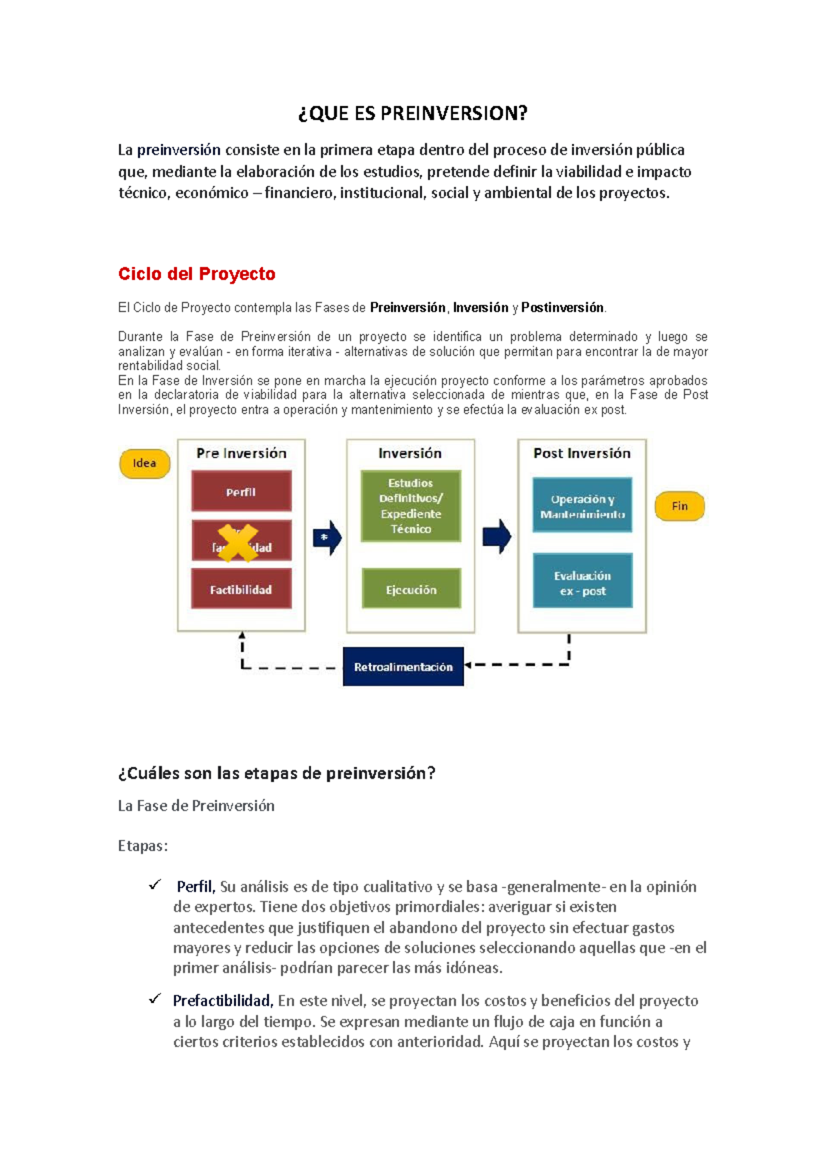 Preinversión: Etapas y Estudios en Proyectos Públicos - LECTURA - Studocu