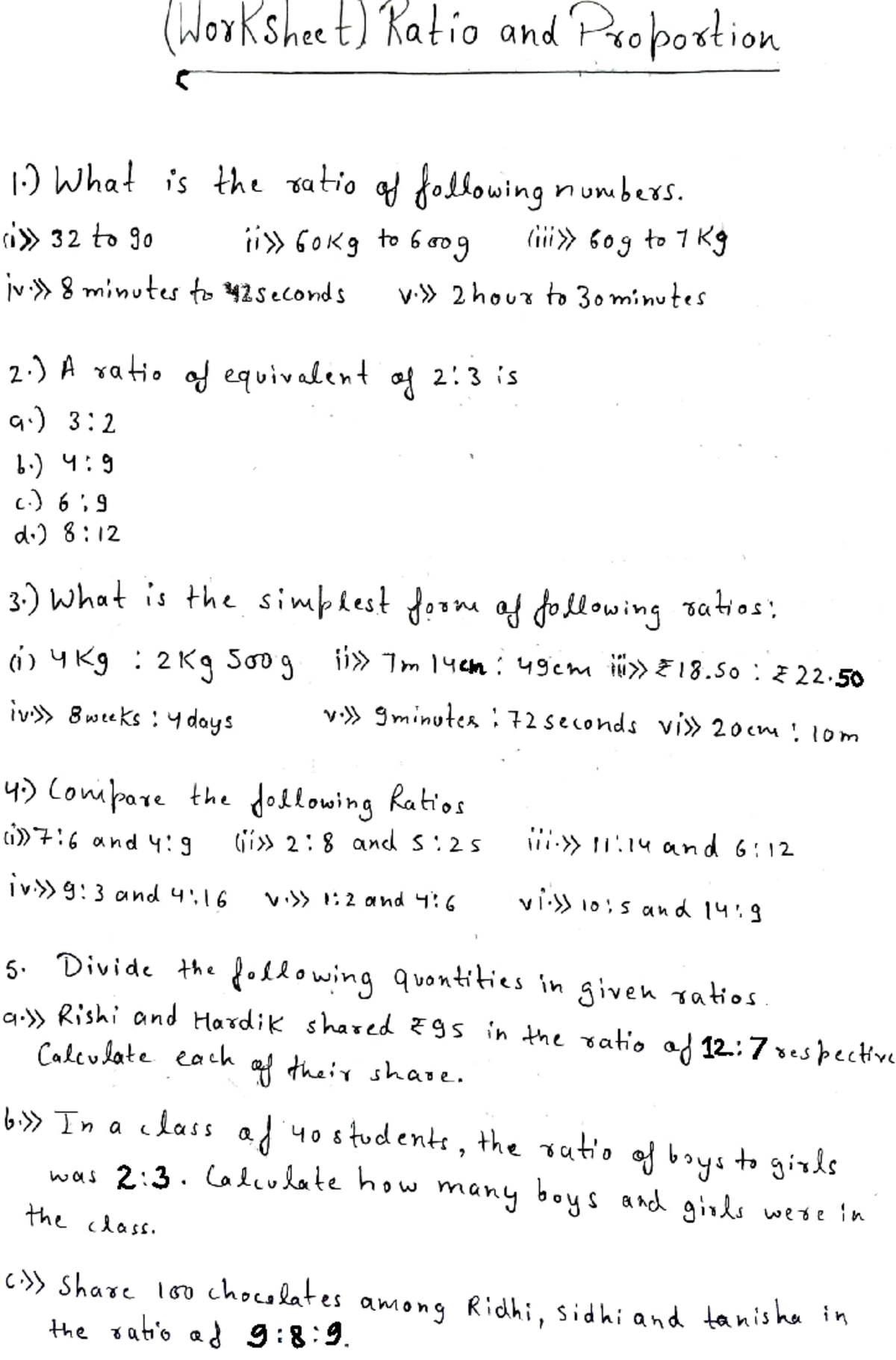 Ratio and Proportion Worksheet for Class-6 - Studocu
