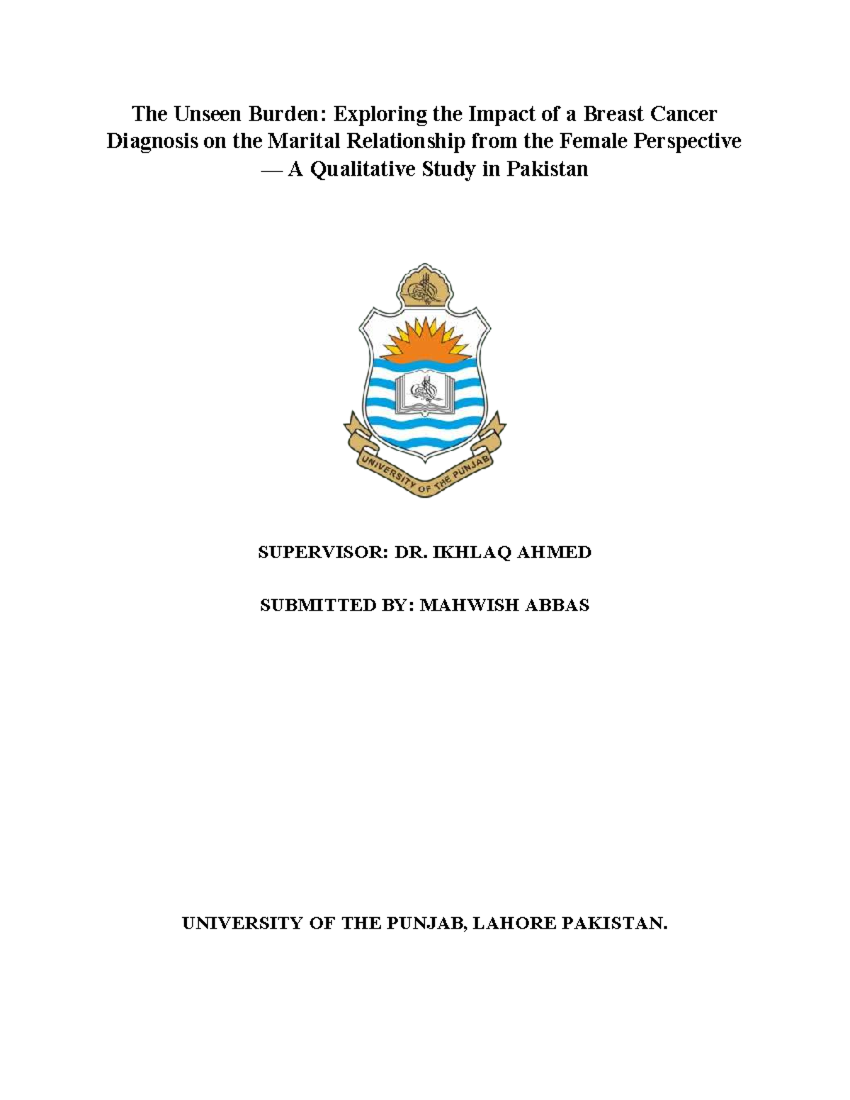 The Unseen Burden: Impact of Breast Cancer on Marital Relationships in ...