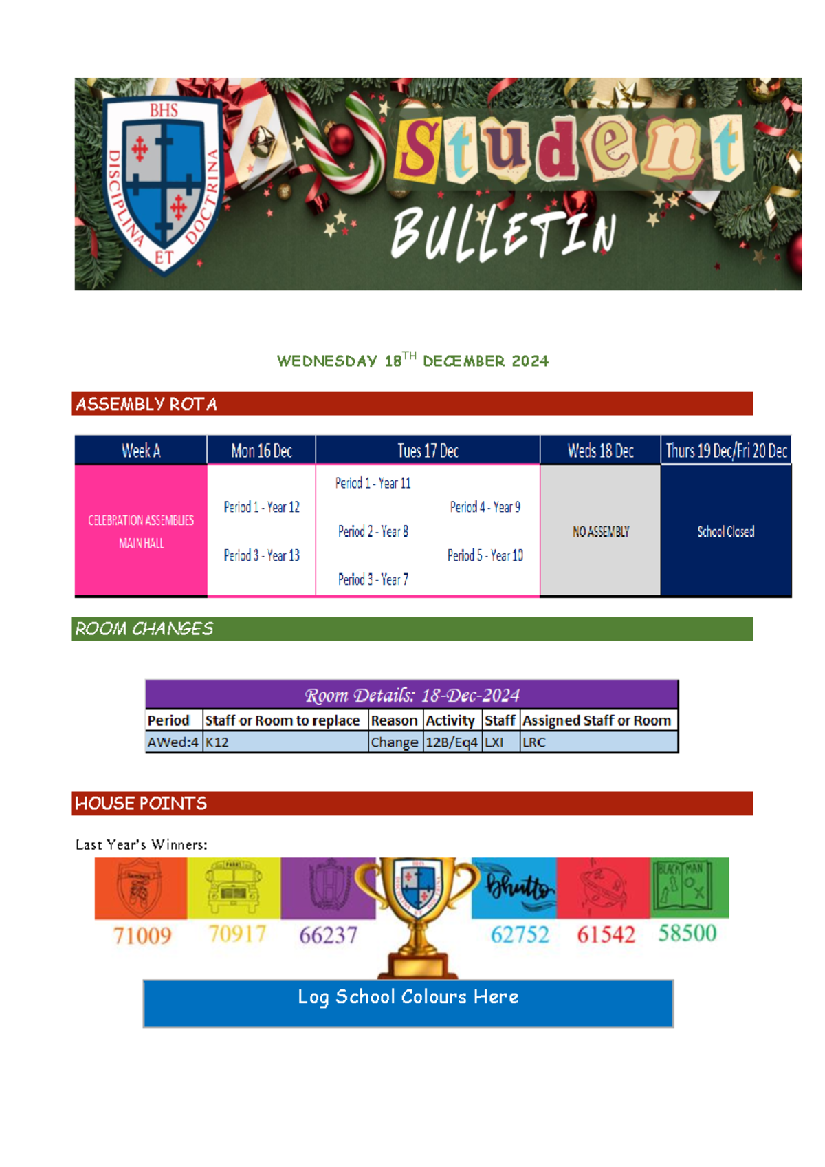 Student Bulletin Wednesday 18TH December - WEDNESDAY 18TH DECEMBER 2024 ...