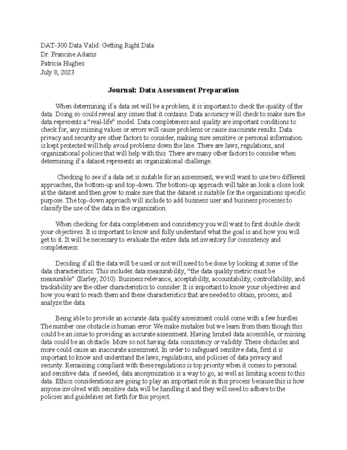 DAT-300 Module 2 Journal: Data Quality Assessment Overview - Studocu