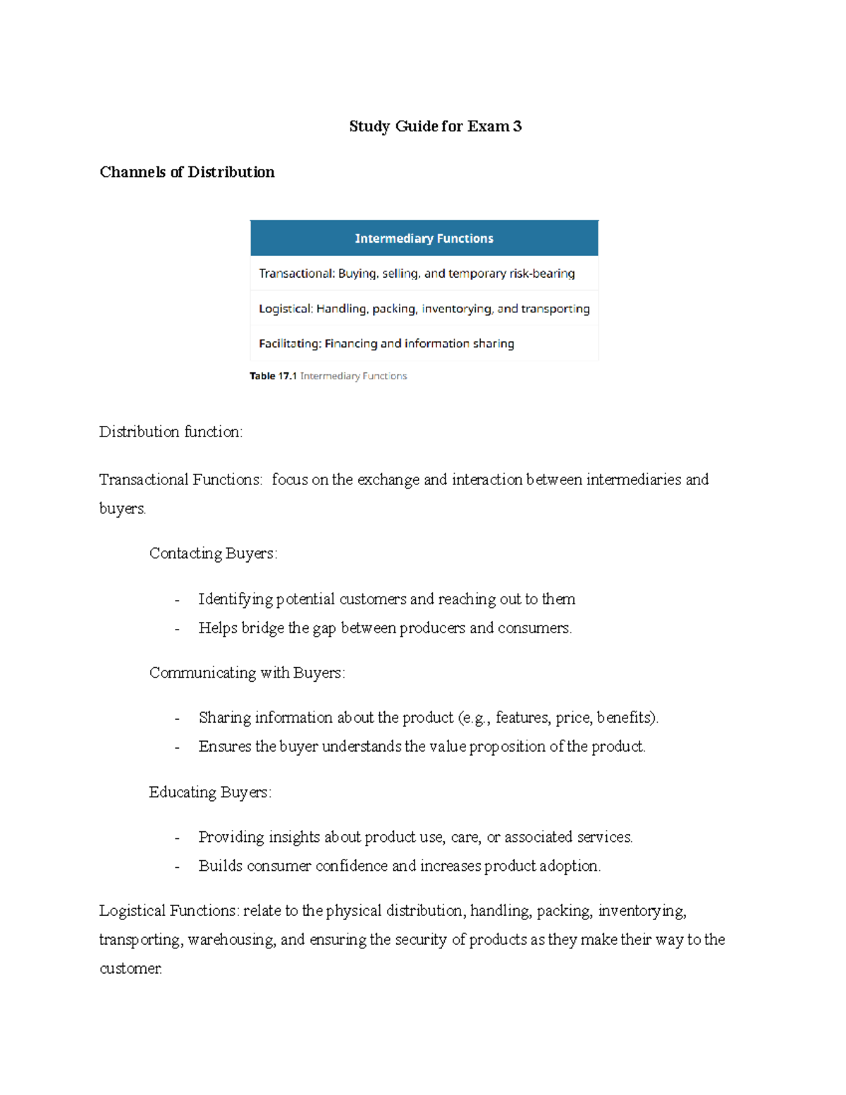 Exam 3 Study Guide: Channels of Distribution & Marketing Strategies ...