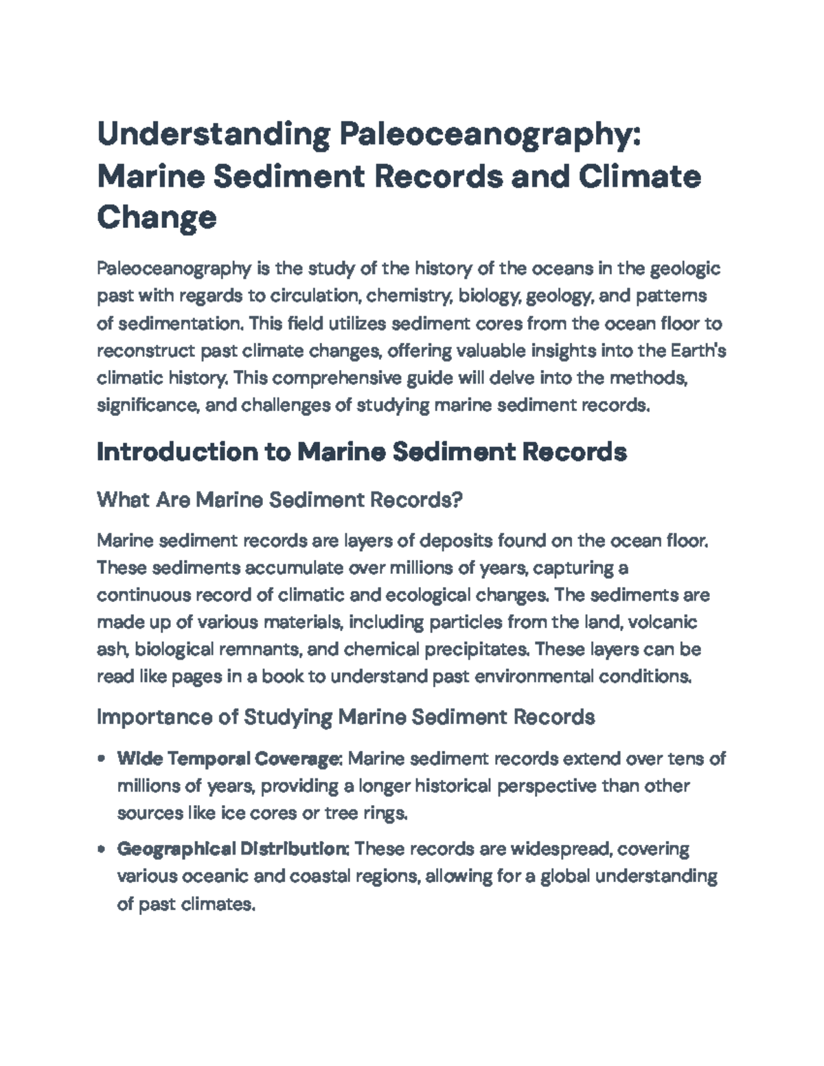 Understanding Paleoceanography: Marine Sediment Records & Climate ...
