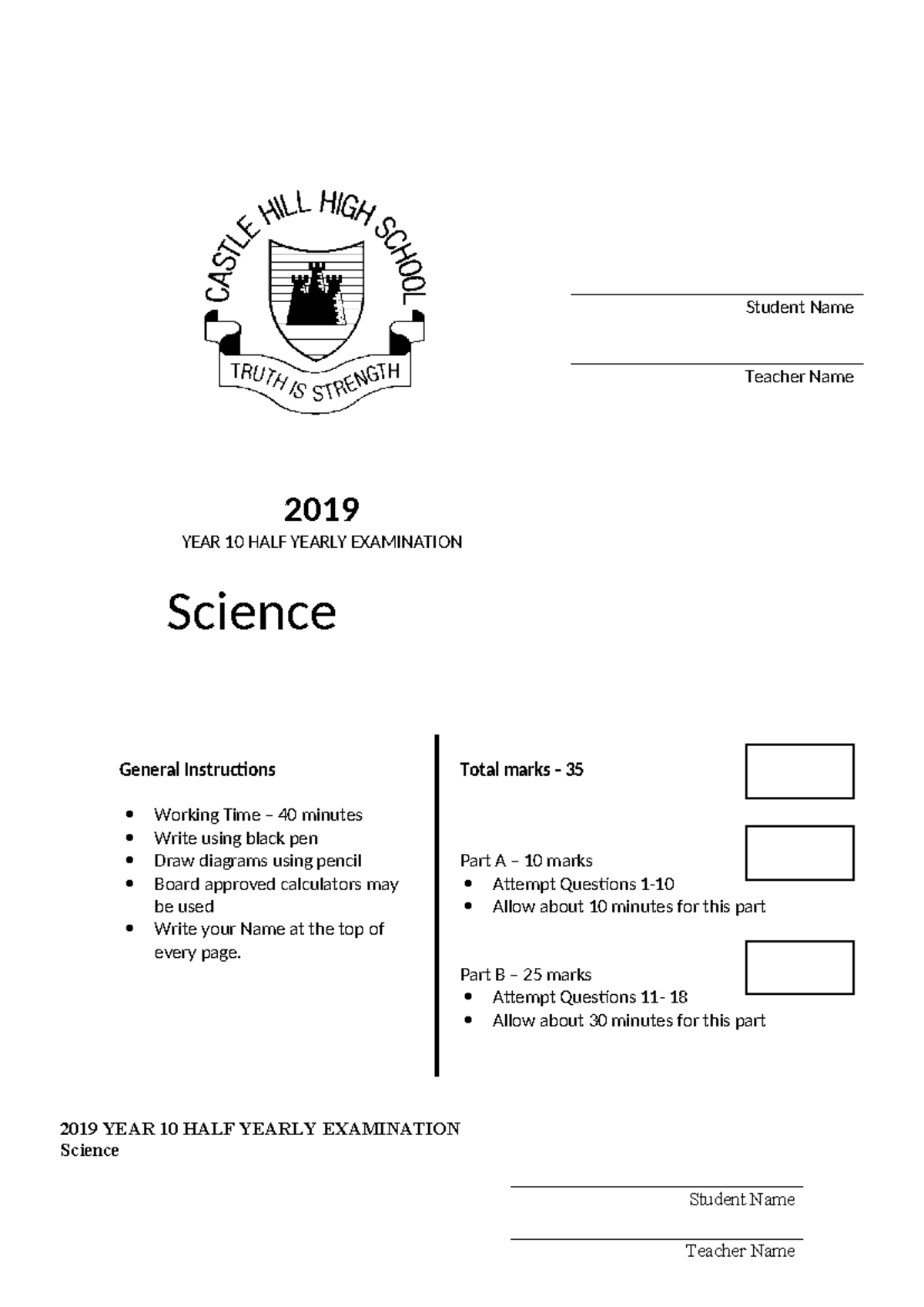 2019 YEAR 10 HALF YEARLY EXAMINATION Science Review Notes - Studocu