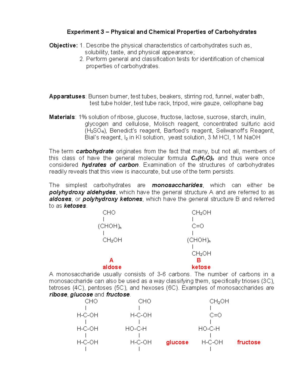 Biochem 301 PT Lab Guide: Exploring Carbohydrate Properties and Tests ...