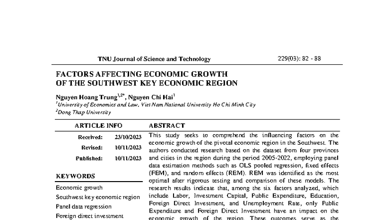 TNU Journal of Science and Technology: Factors Influencing Economic ...