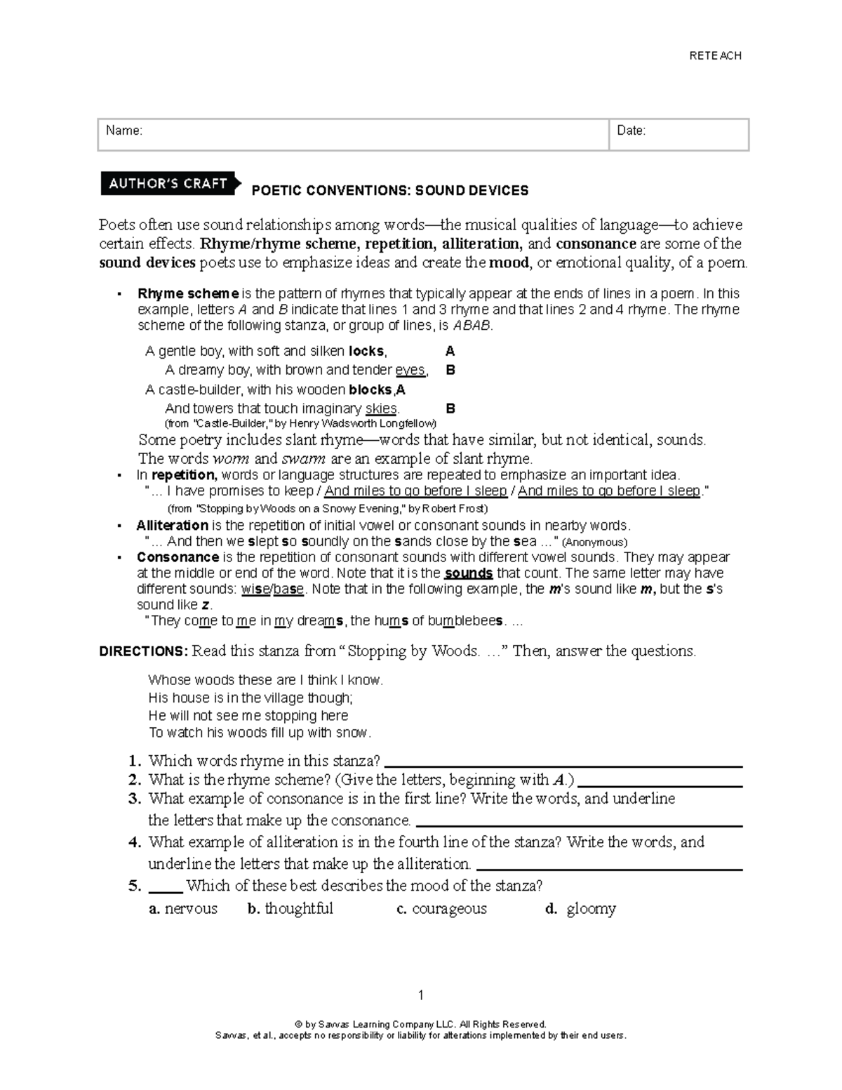 Poetic Sound Devices: Rhyme, Alliteration & Consonance - RP - Studocu
