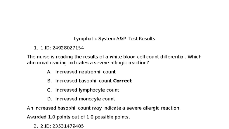 Lymphatic System A&P Review Study Guide: Test Results & Key Concepts ...
