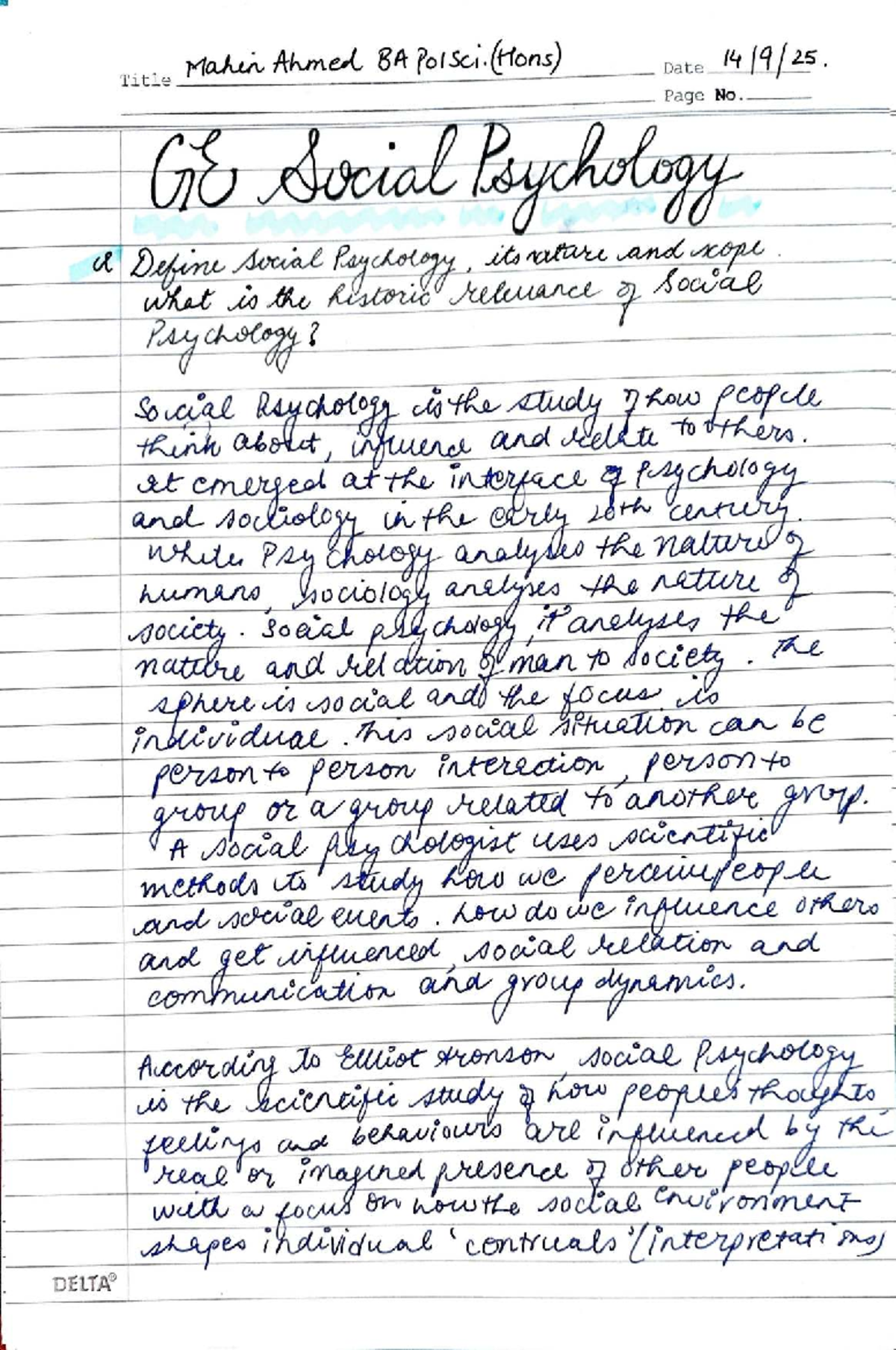 GE Social Psychology Assignment: Understanding Social Behavior and ...