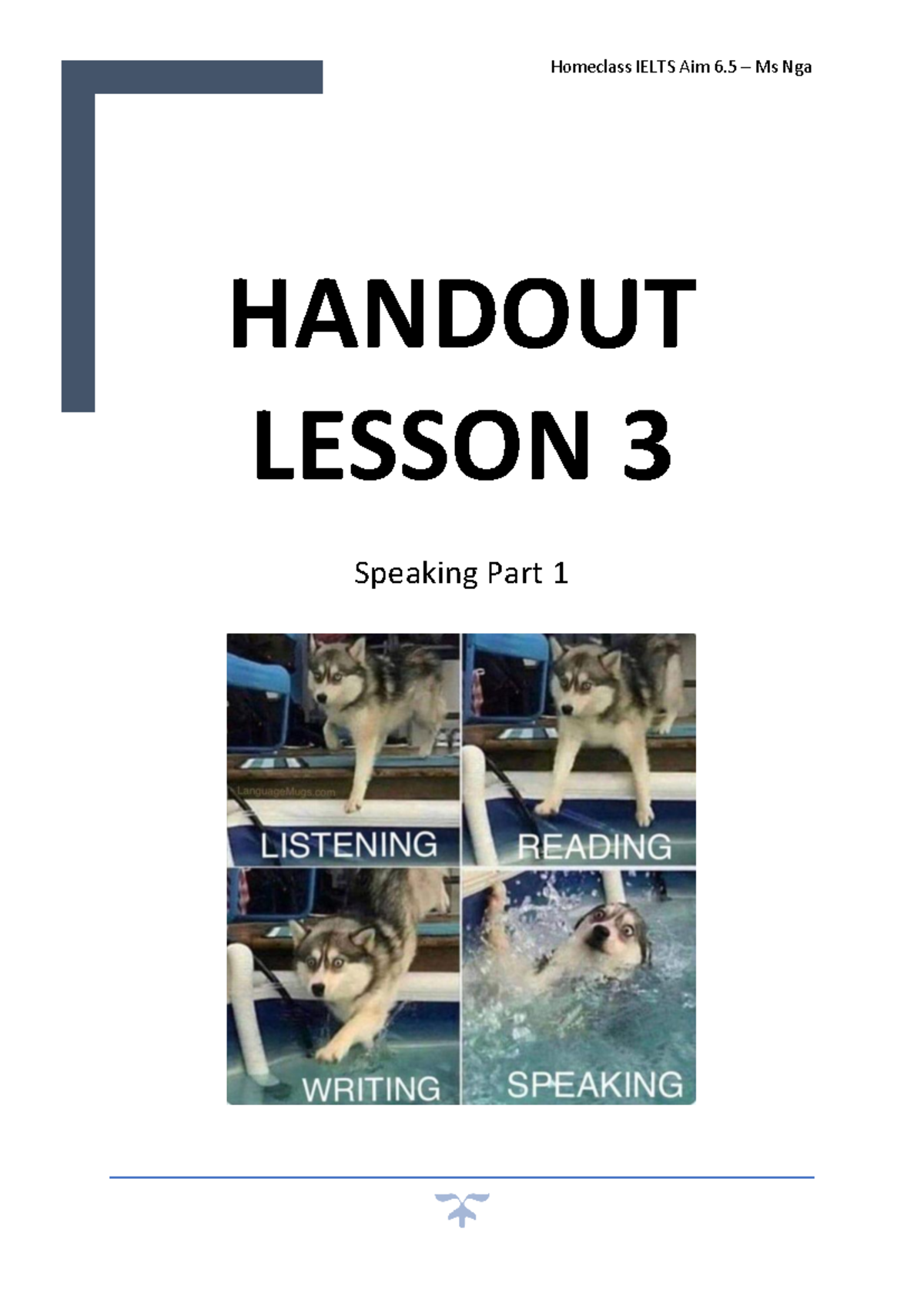 B3 Speaking Part 1 - IELTS Lesson 3: Topics & Sample Questions - Studocu