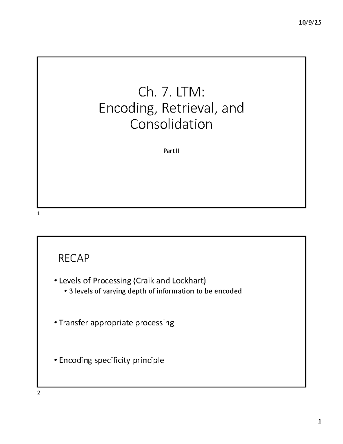 Lec12-Ch7: Memory Consolidation, Encoding, and Retrieval Strategies ...