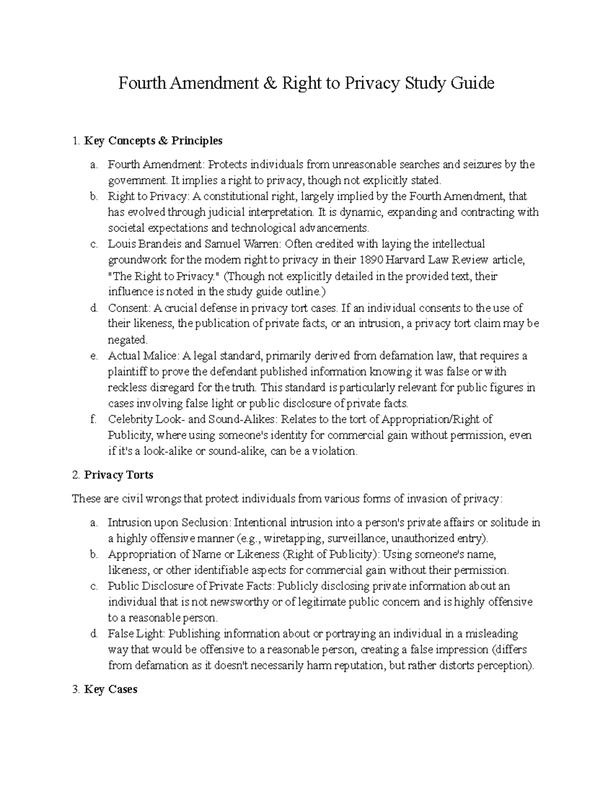 COM 301 Fourth Amendment Right to Privacy Study Guide - Studocu