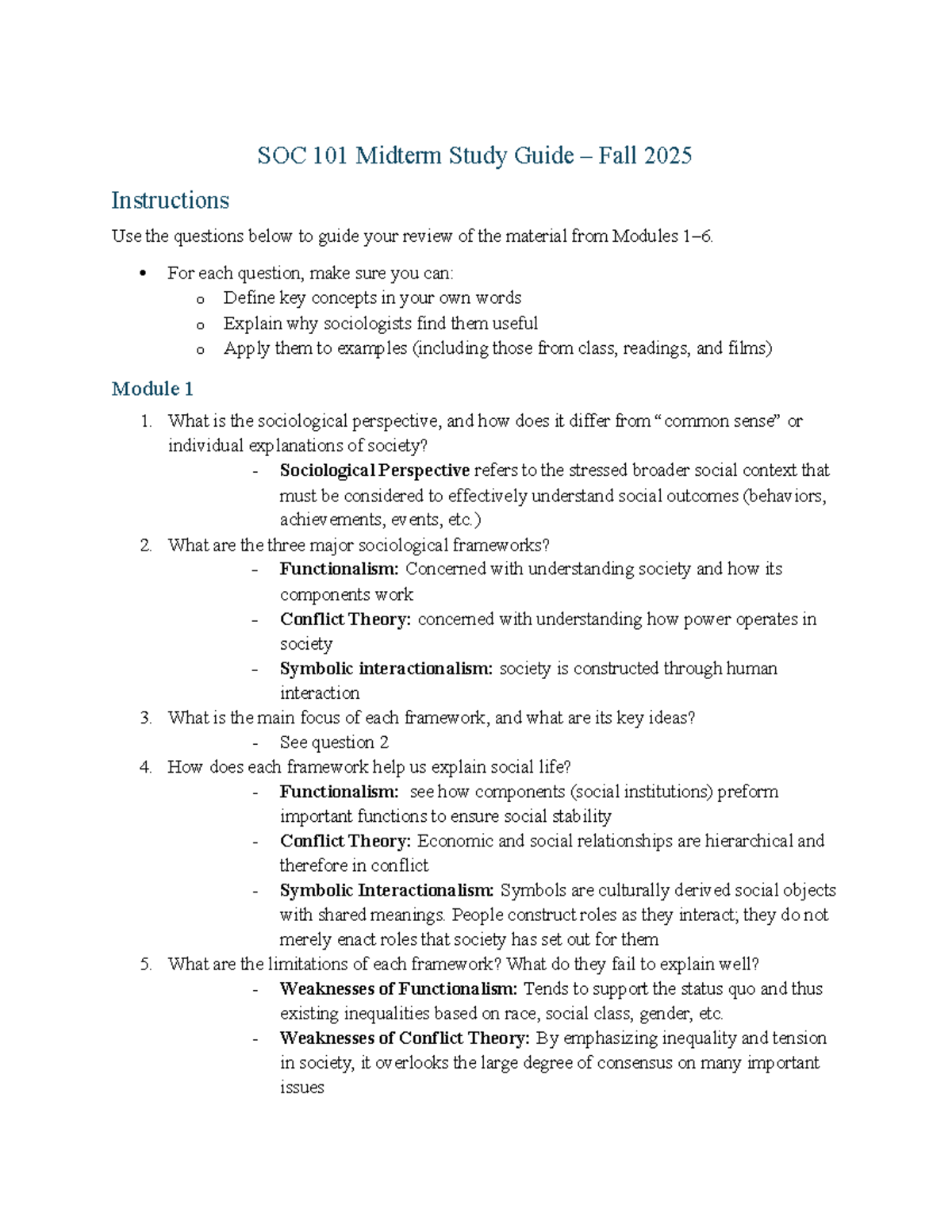 SOC 101 Midterm Study Guide - Fall 2025: Key Concepts & Theories - Studocu