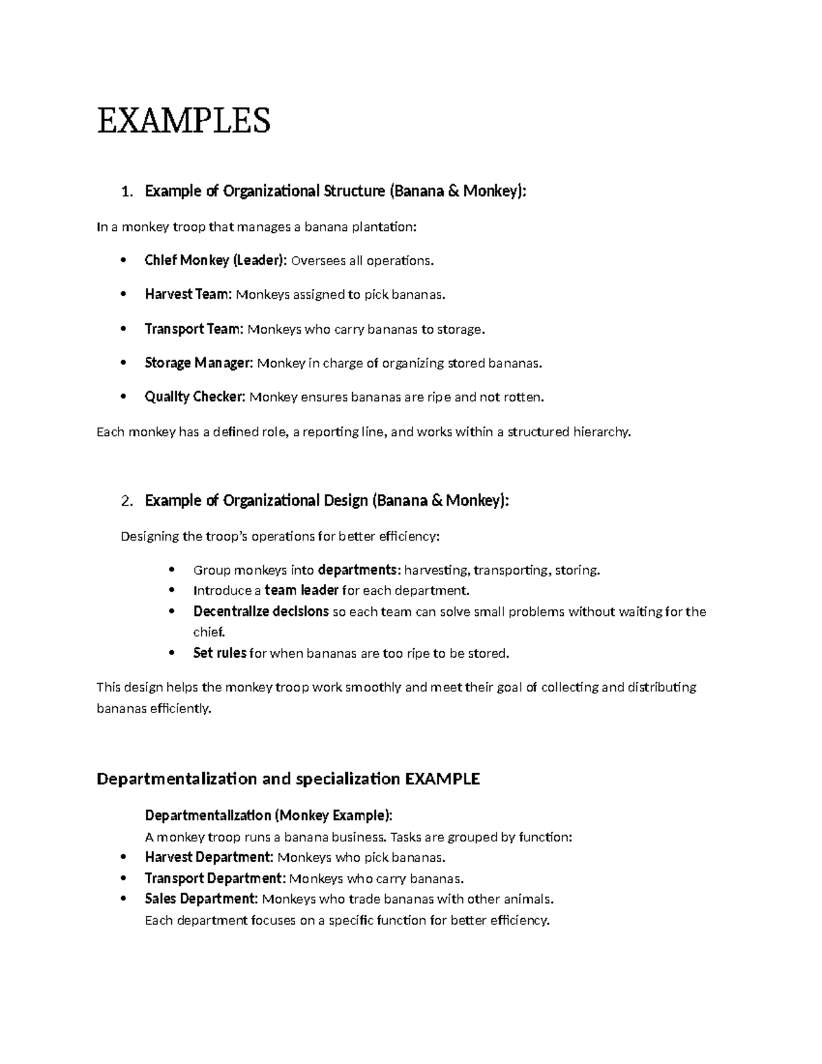 Organizational Structure & Design Examples (Banana Monkey) - Studocu