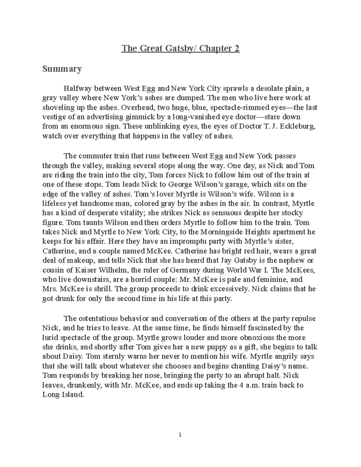 2 Summary and Analysis of Chapter 2 great gatsby - The Great Gatsby ...