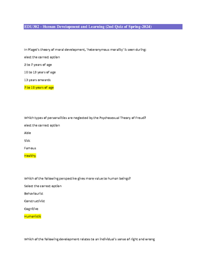 Handout File EDU302 - Human Development and Learning (EDU 302) Table of ...