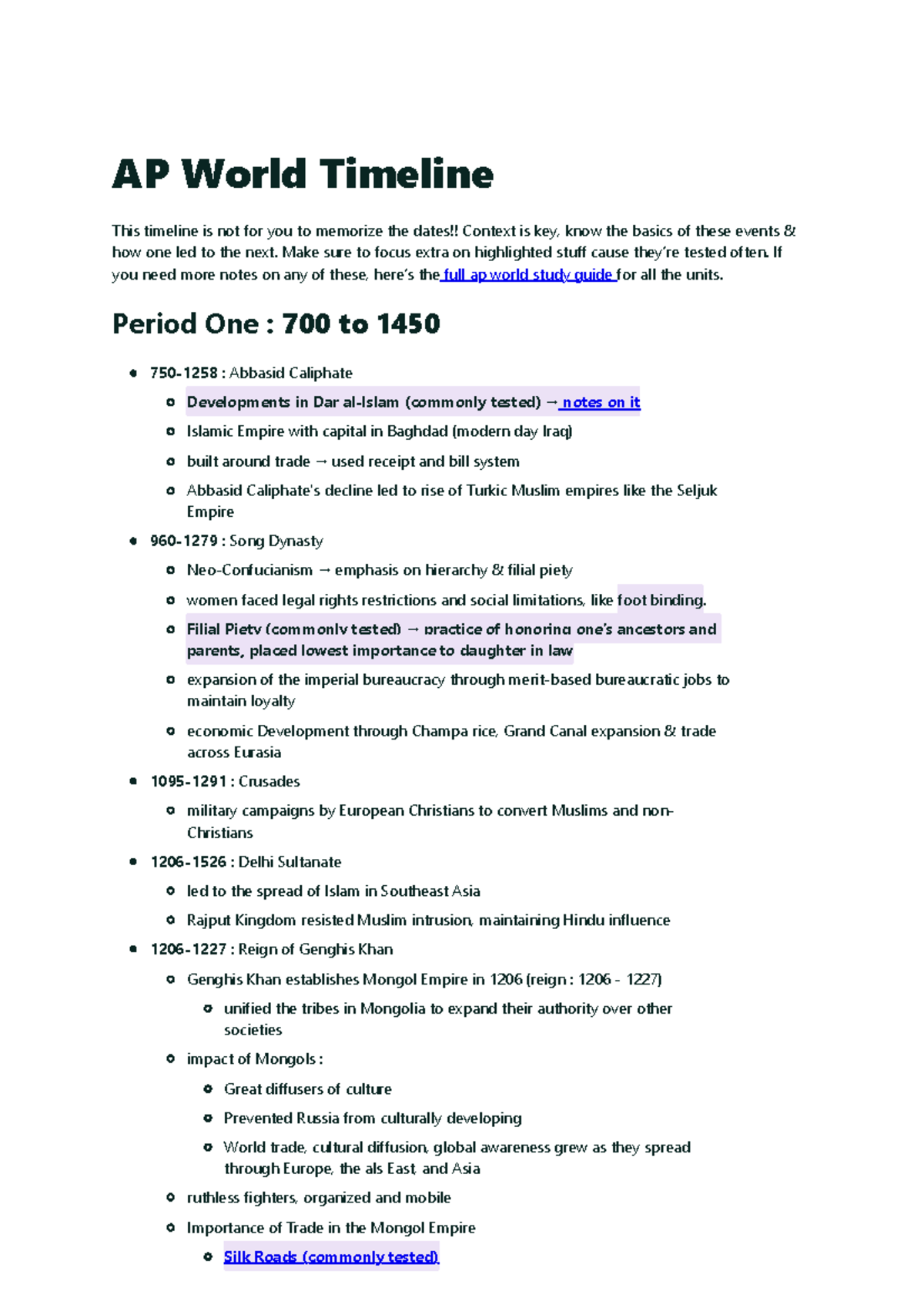 AP World History Timeline: Key Events from 700 to Present - Studocu