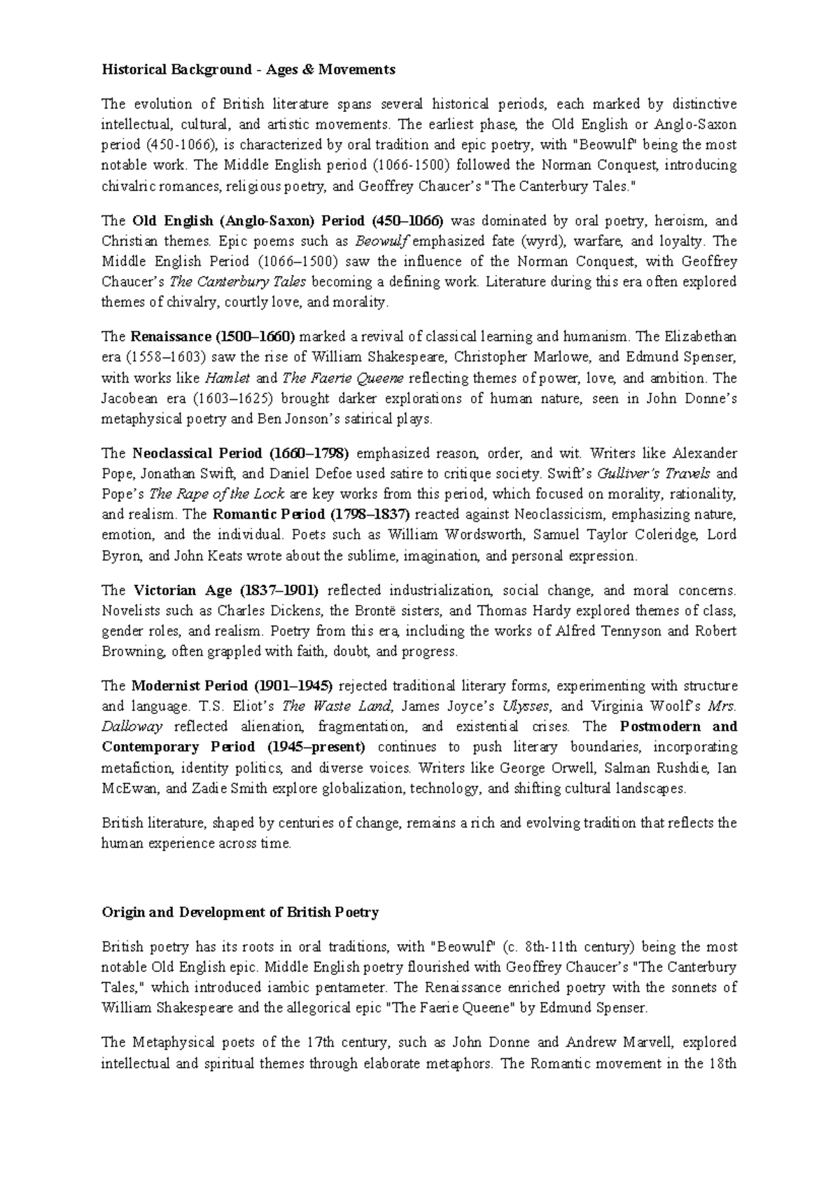 Historical Background of British Literature: Key Movements and Figures ...