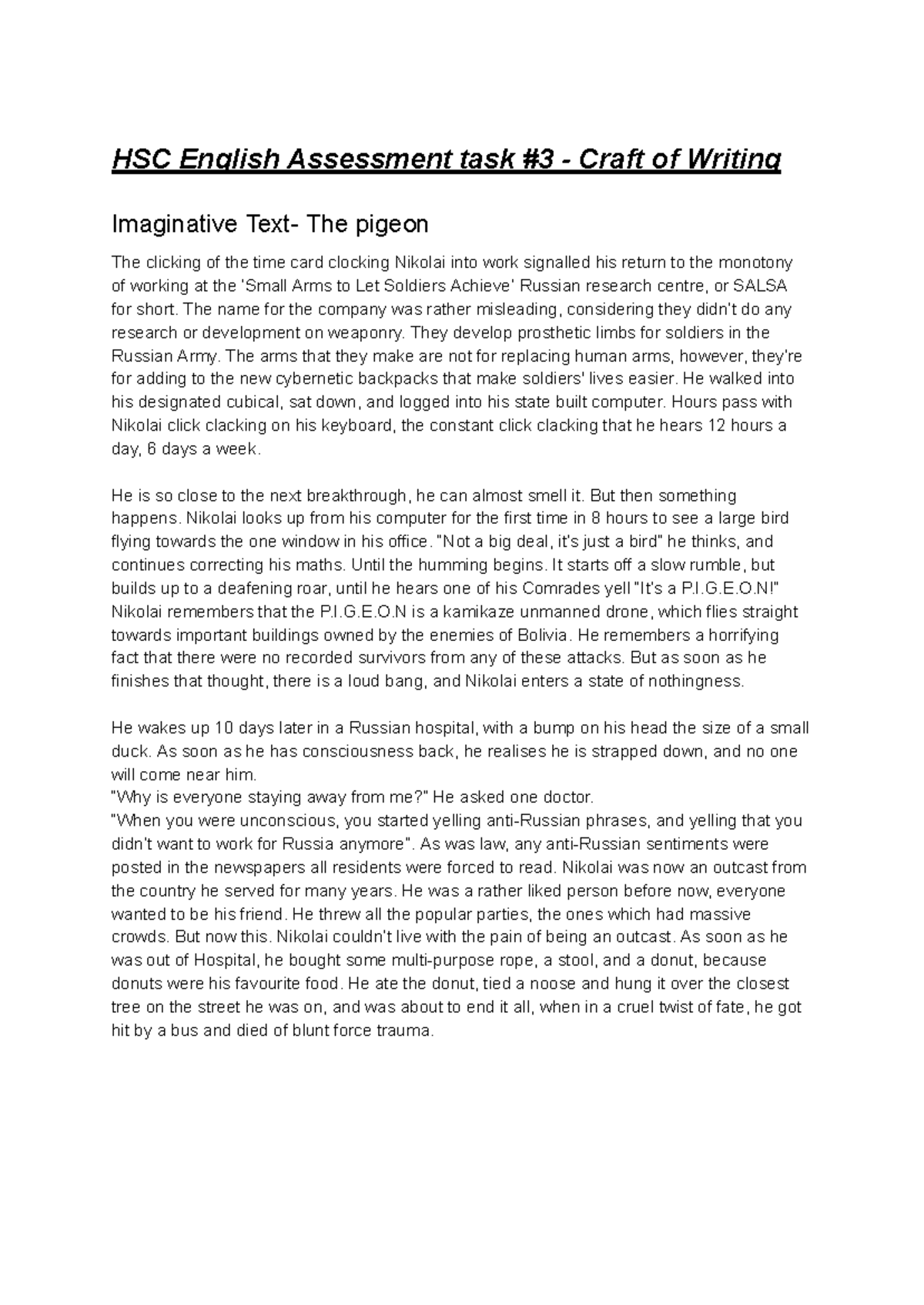 HSC English Assessment Task: Craft of Writing Reflection & Analysis ...