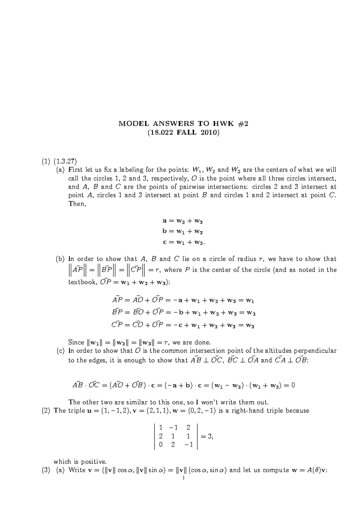 MIT 18.022 F10 Model Answers to Homework Part 1 - Studocu