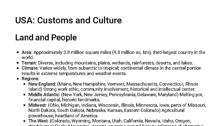 Culture Smart USA: Study Guide on Customs and Geography - Studocu