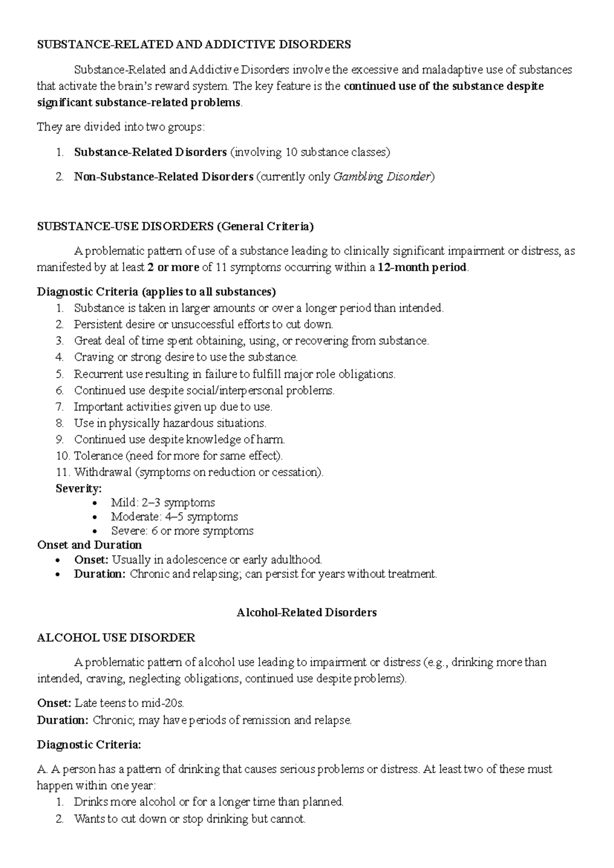 Substance-Related and Addictive Disorders Overview - Studocu