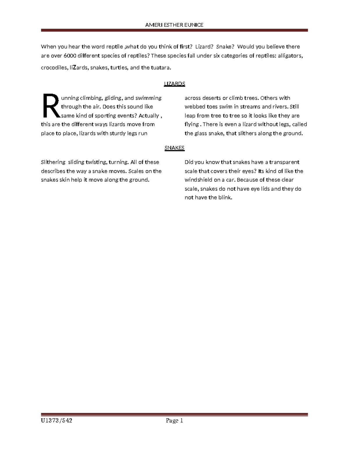 KOO2 - Exploring Reptile Movement: Lizards and Snakes Explained - Studocu