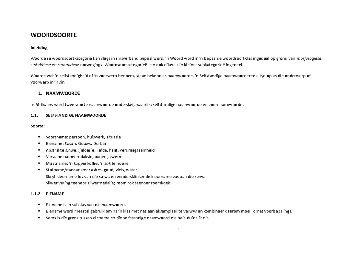Woordsoorte Aandele en Gebruik – Aug 2013 - Studocu