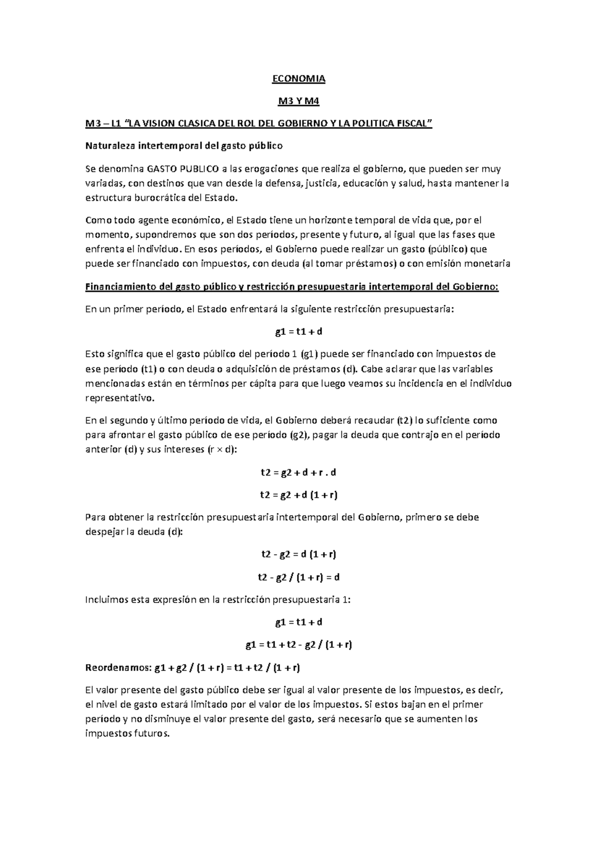 Economia M3 Y M4 - resumen - ECONOMIA M3 Y M M3 – L1 “LA VISION CLASICA ...