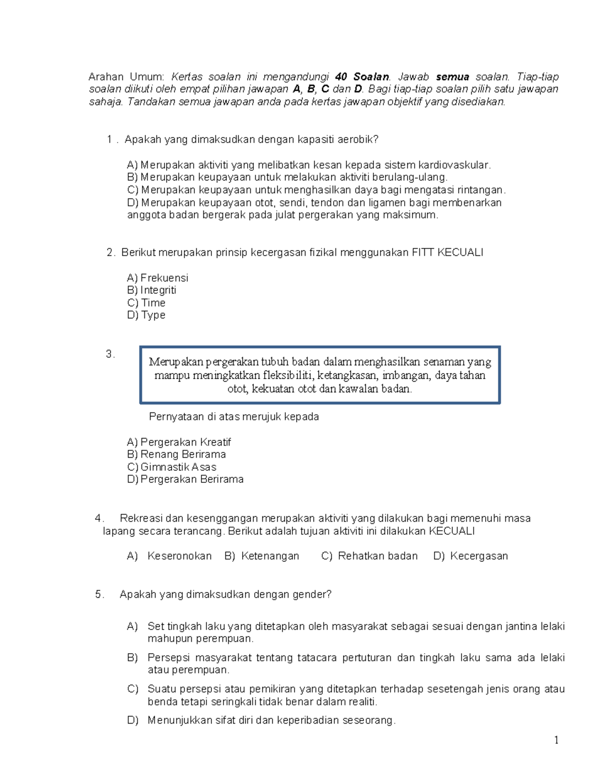 UASA PJPK TING 3 2024 - Skema Jawapan Kertas Soalan Objektif - Studocu